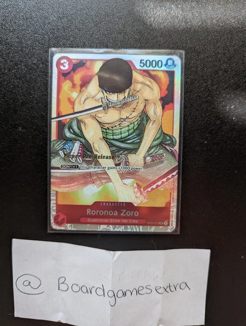 SUPER PRE RELEASE One Piece TCG Roronoa Zoro personnage ST01-013 1ère édition EUR 38,05 ...